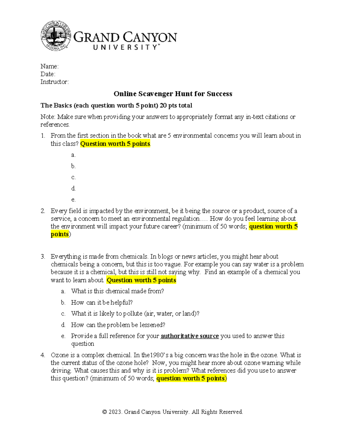 BIO 220 RS Online Scavenger Hunt For Success Resource - Name: Date ...