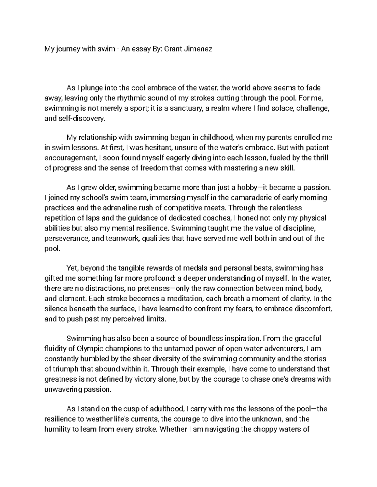 Title Embracing the Depths A Journey Through Swimming - My journey with ...