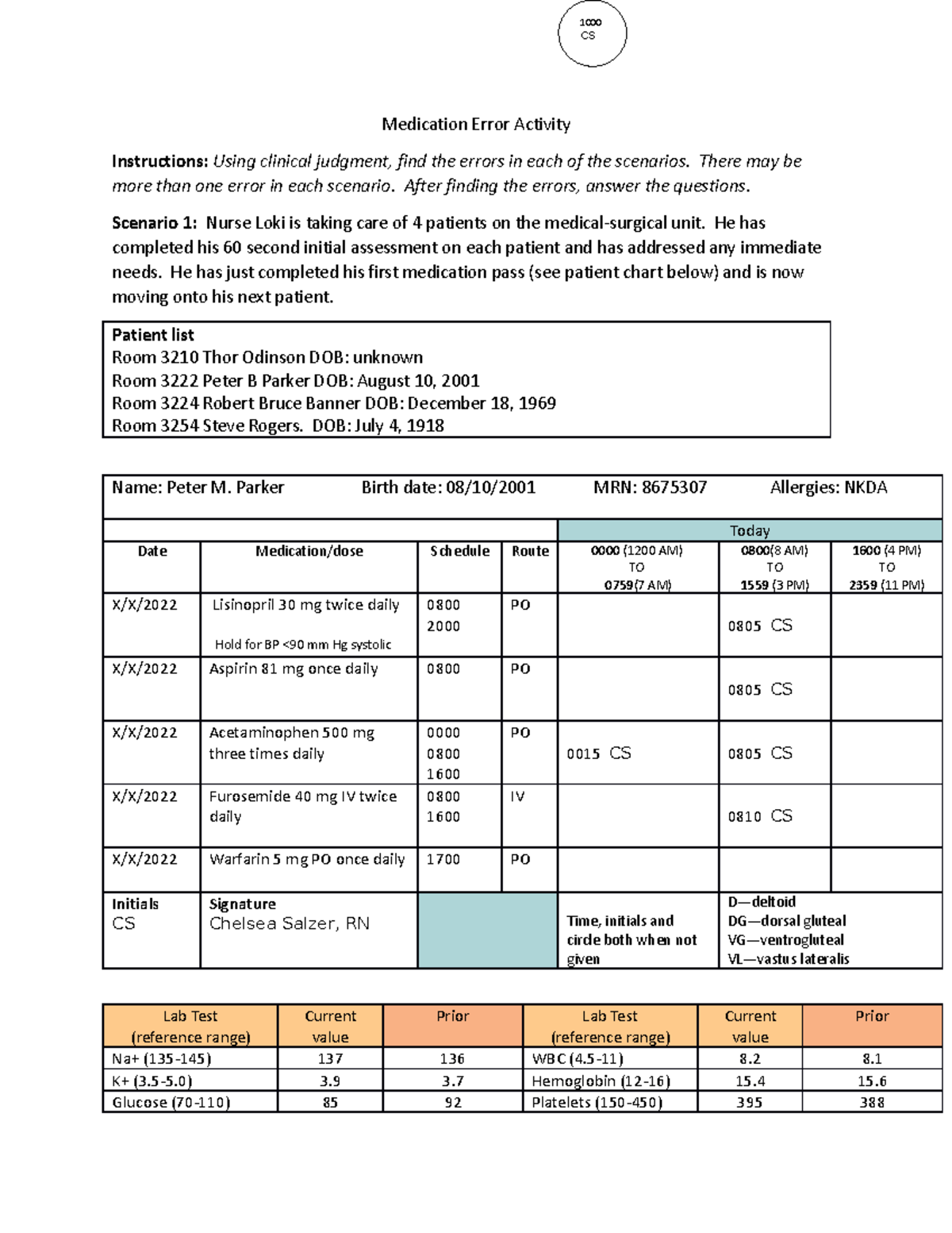 Medication Error Activity Week 1 - Medication Error Activity ...