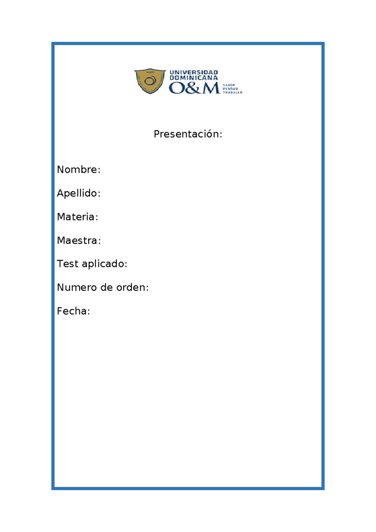 Informe CPS - Presentación: Nombre: Apellido: Materia: Maestra: Test ...