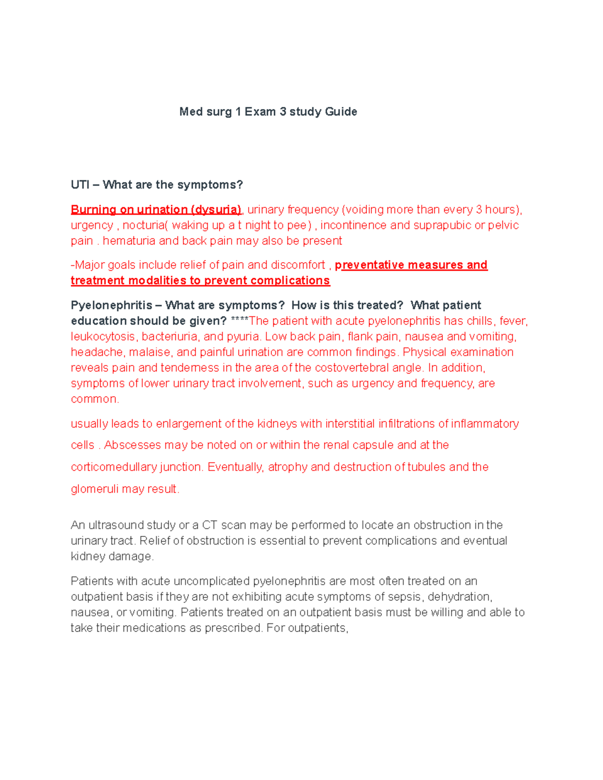 Study guide my own - Med surg 1 Exam 3 study Guide UTI – What are the ...