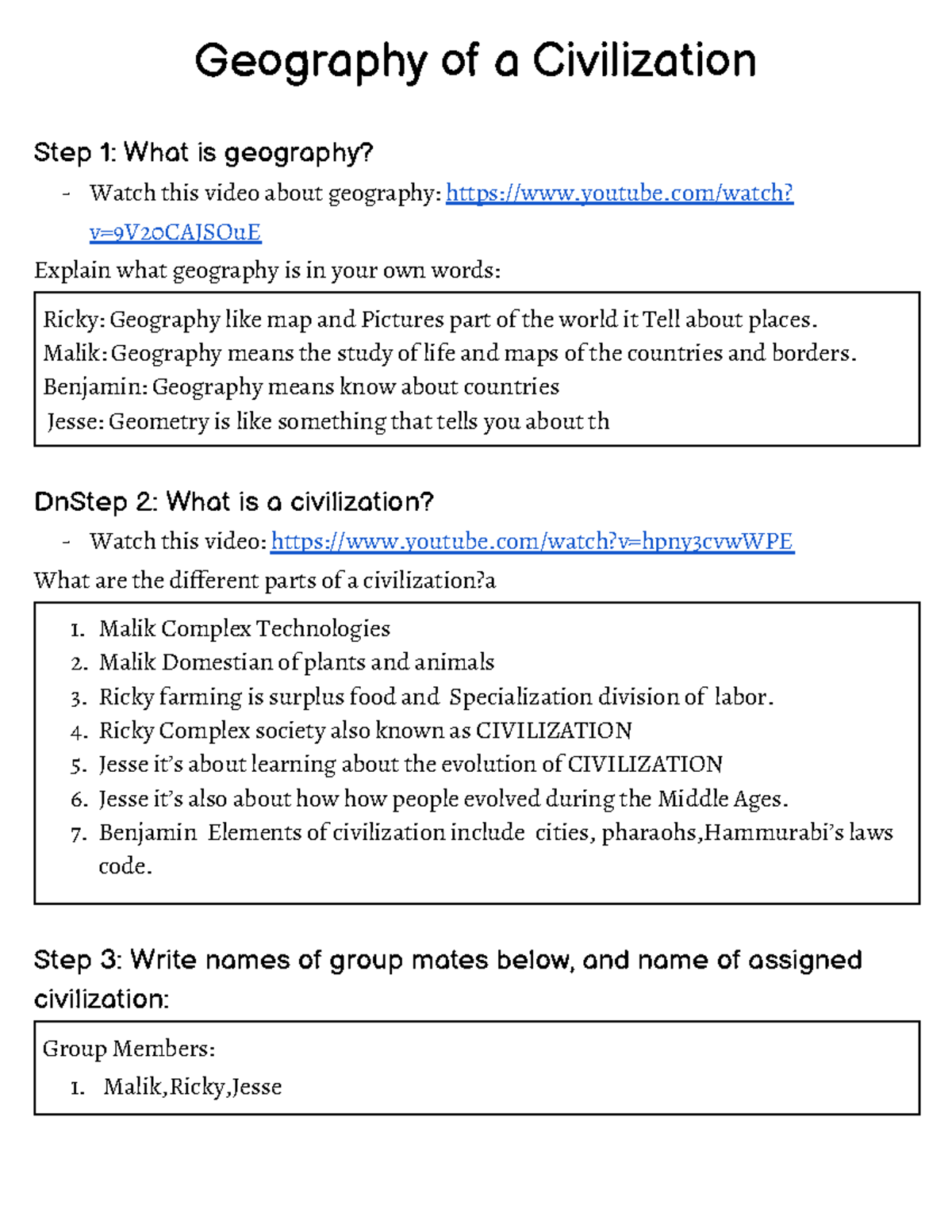 Copy of Geography of a Civilization - Geography of a Civilization Step ...