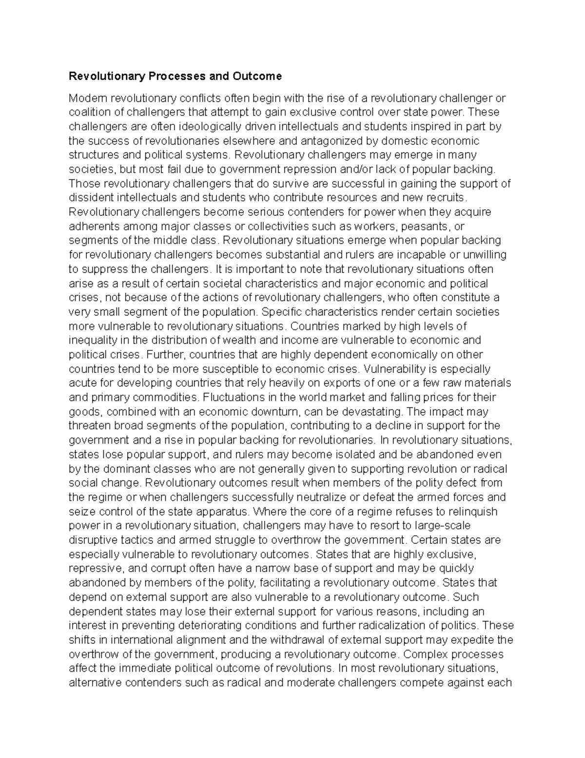 Revolutionary Processes and Outcome - These challengers are often ...