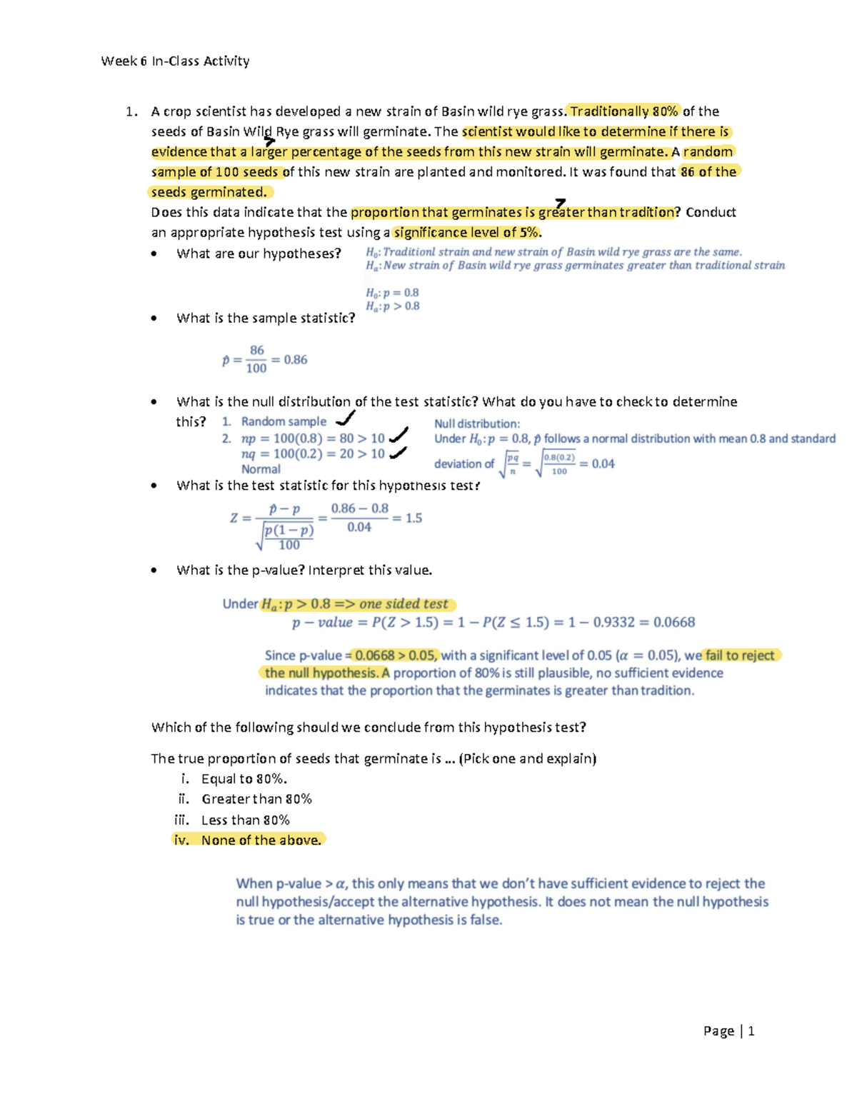 Module 6 Practice Problems Solutions - A crop scientist has developed a new strain of Basin wild ...
