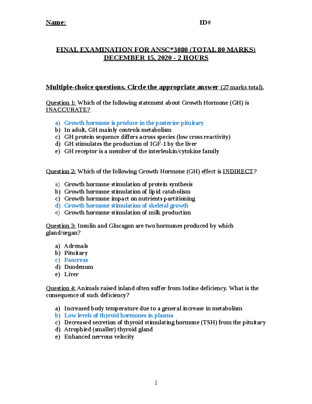Final Exam 2020 answers Courselink Version - FINAL EXAMINATION FOR ANSC ...