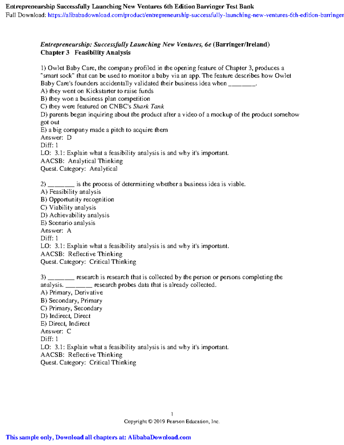 Chapter 3 testbank - Entrepreneurship - Studocu