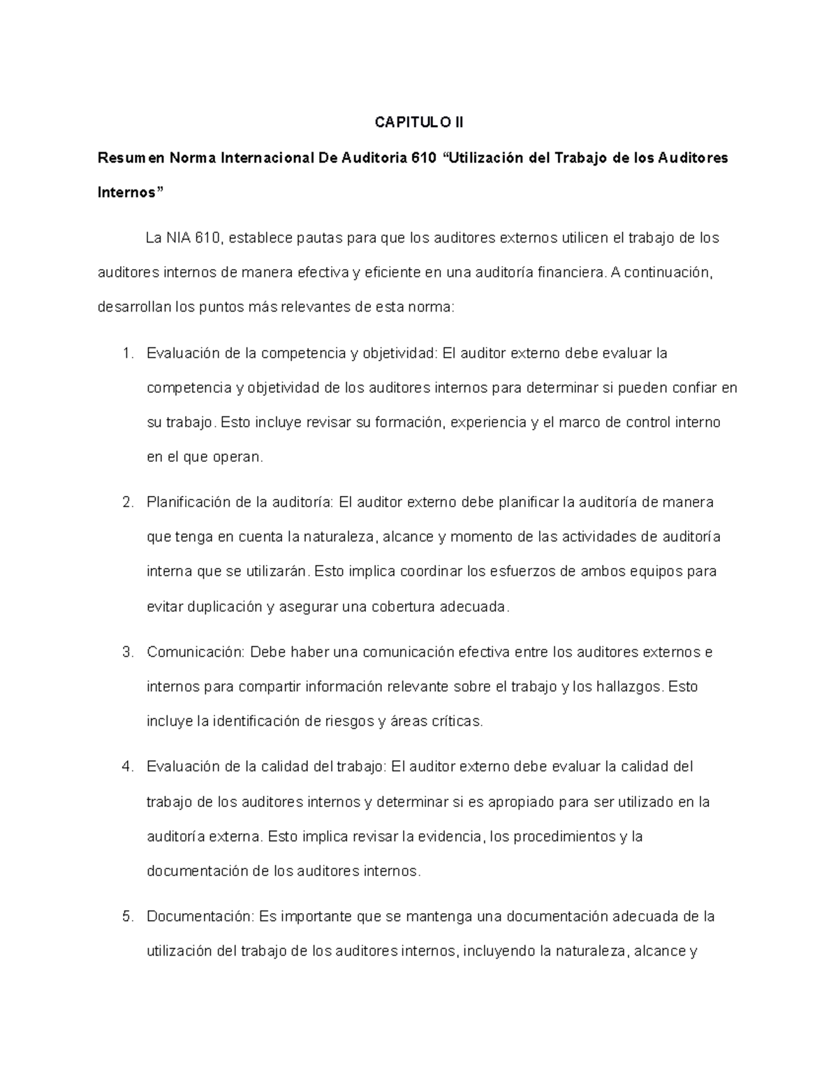 NIA 610 - Teoría NIA 610 - CAPITULO II Resumen Norma Internacional De ...
