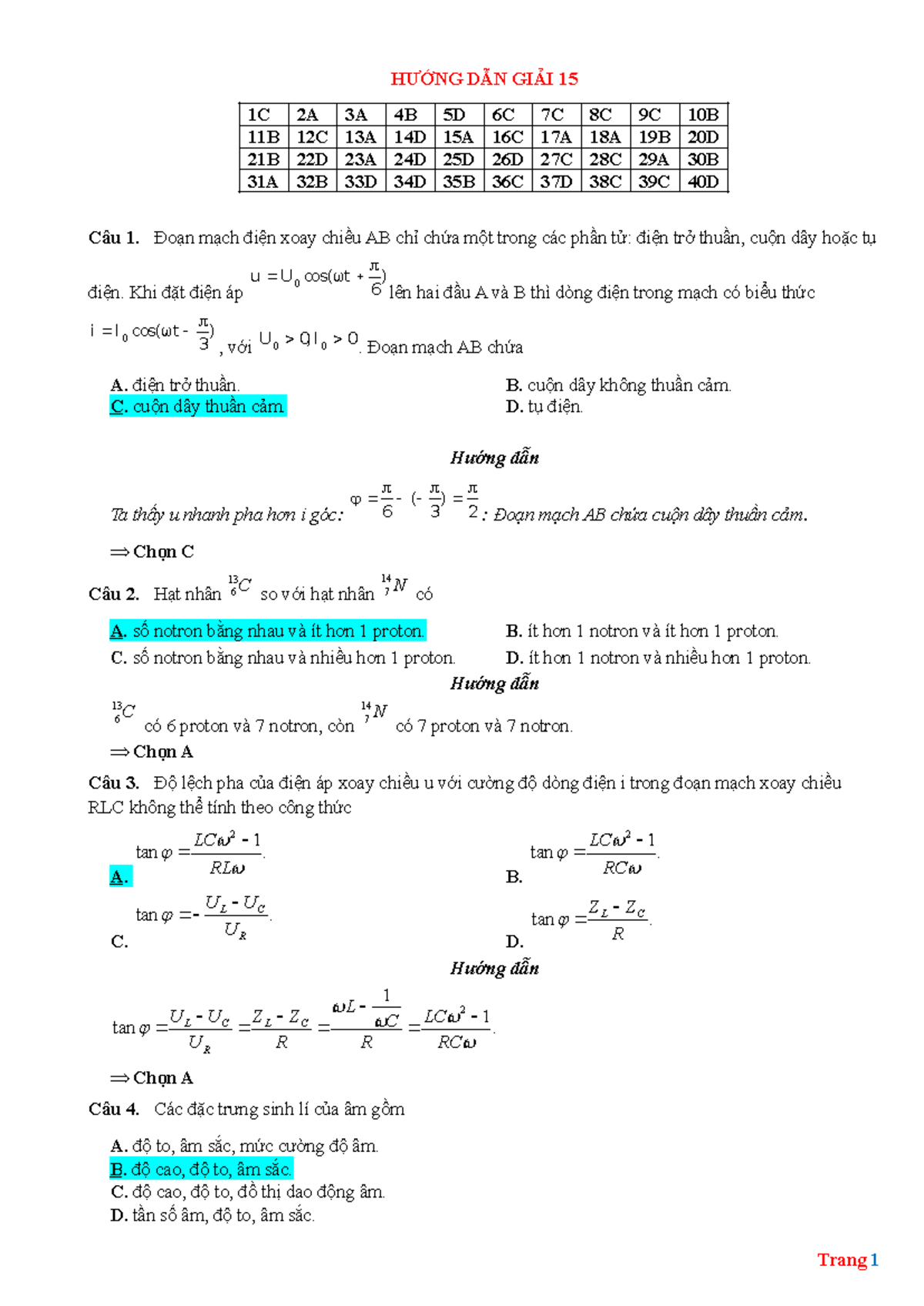 De minh hoa De 15 - chutpw - HƯỚNG DẪN GIẢI 15 1C 2A 3A 4B 5D 6C 7C 8C ...