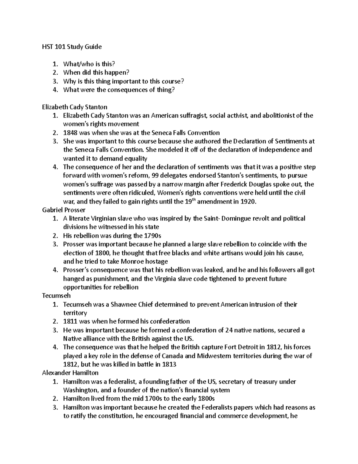 Final Study Guide - HST 101 Study Guide 1. 2. 3. 4. is this? When did ...