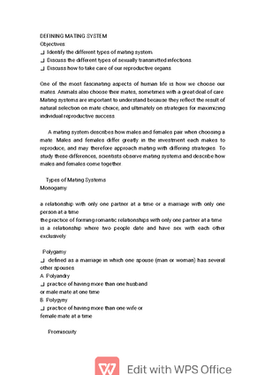 Defining Mating - DEFINING MATING SYSTEM Objectives: Identify the ...
