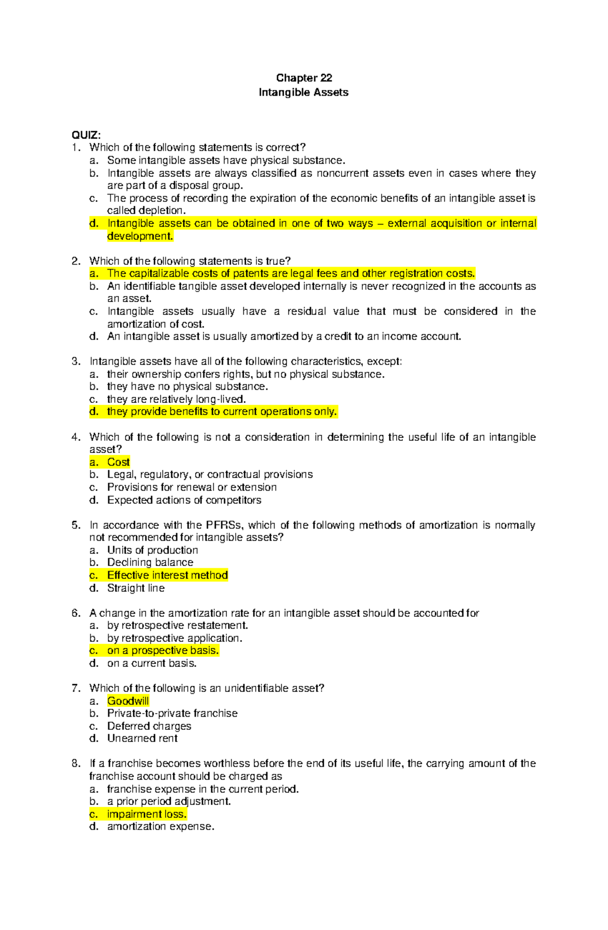 Quiz Intangible Assets - Chapter 22 Intangible Assets QUIZ: Which of ...
