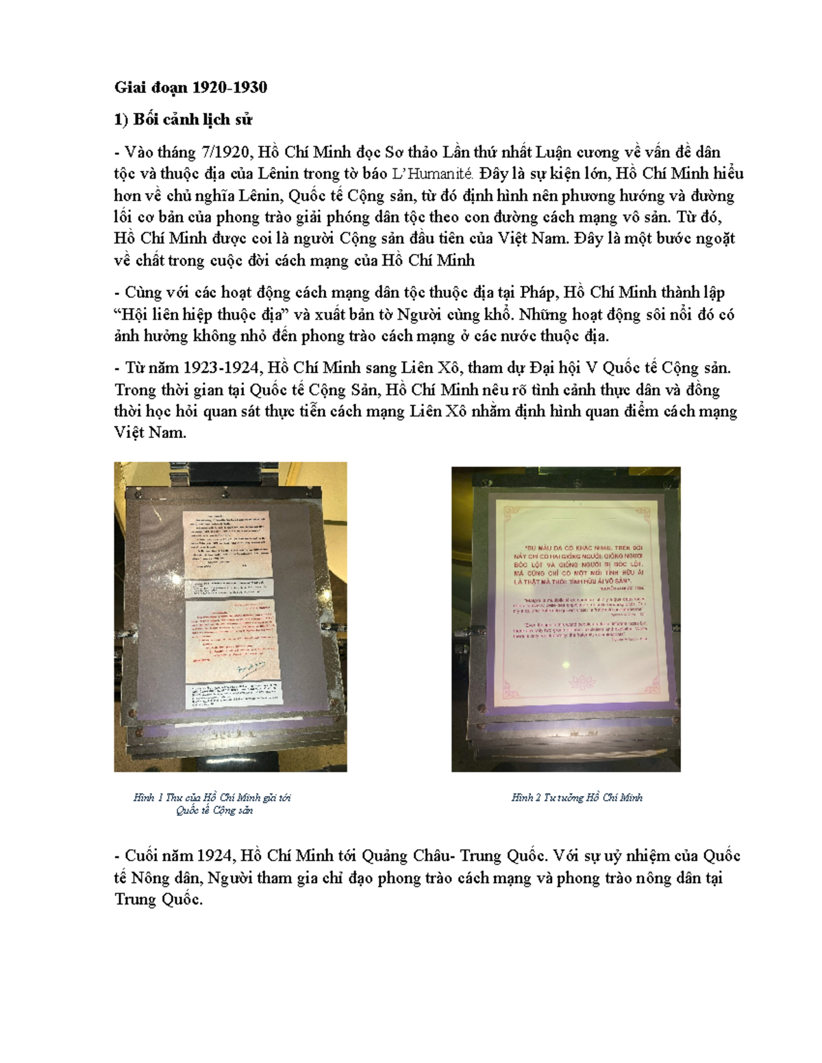 Giai đoạn 1920 - Giai đoạn 1920- 1) Bối cảnh lịch sử - Vào tháng 7/1920 ...