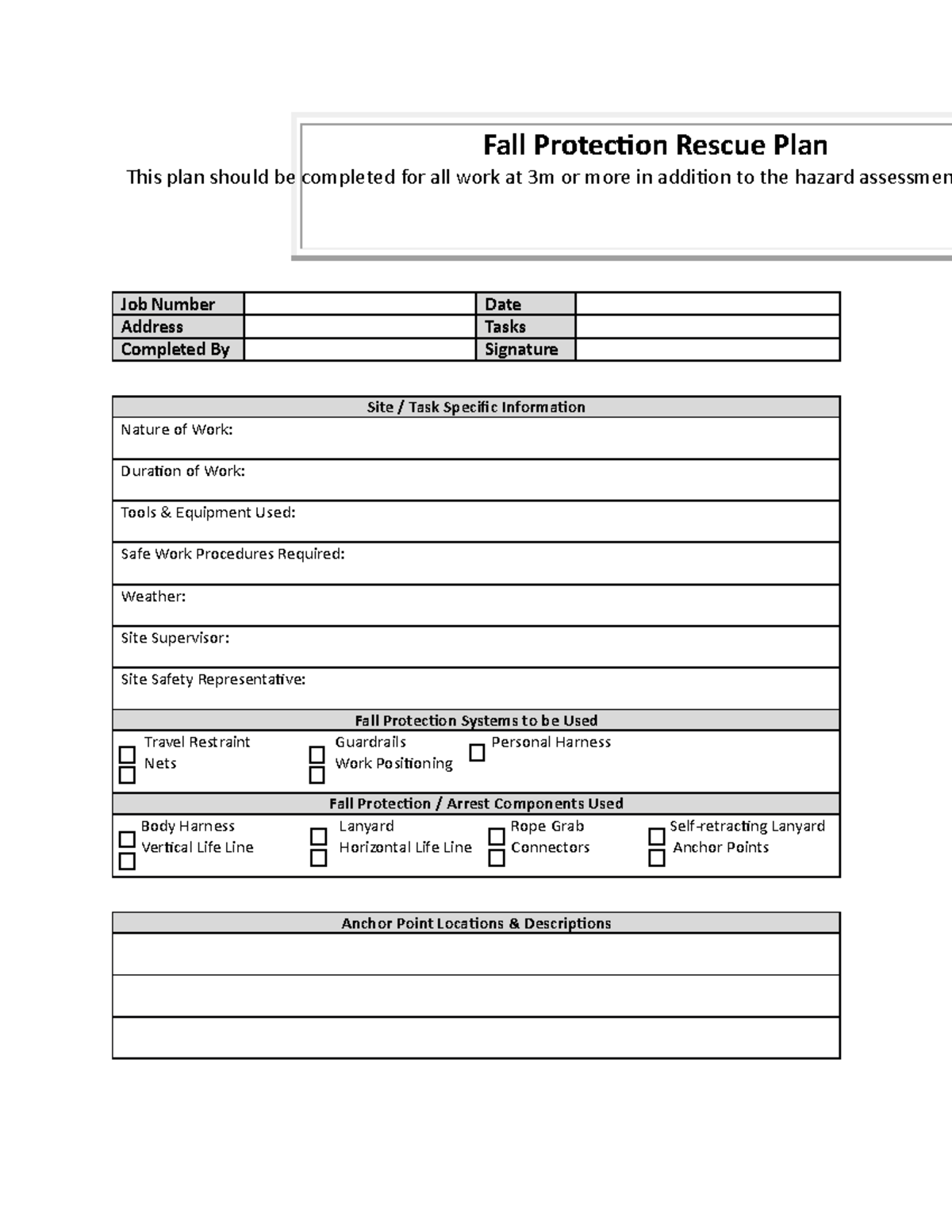 Fall Protection Rescue Plan - If PPE is to be used (fall arrest ...