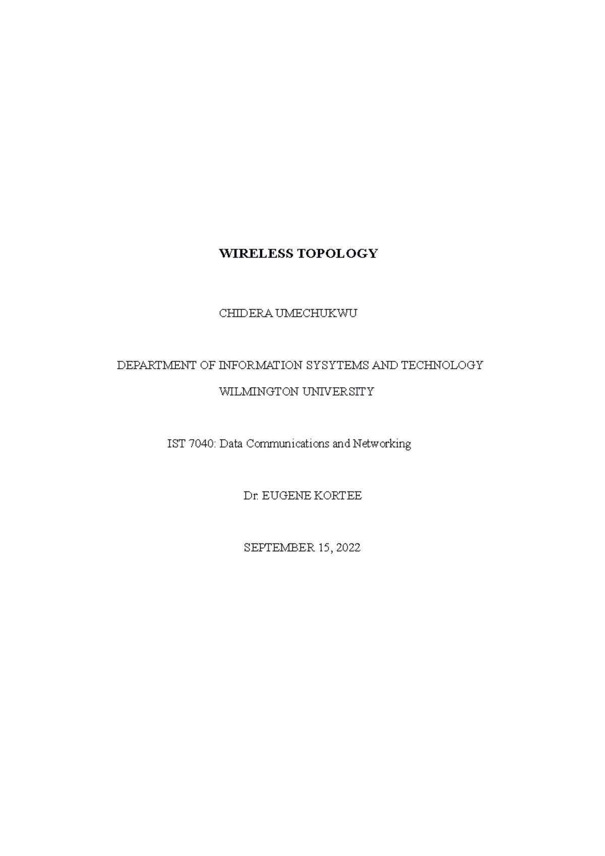 Data comm Short paper 3 - GOOD LUCK - WIRELESS TOPOLOGY CHIDERA ...