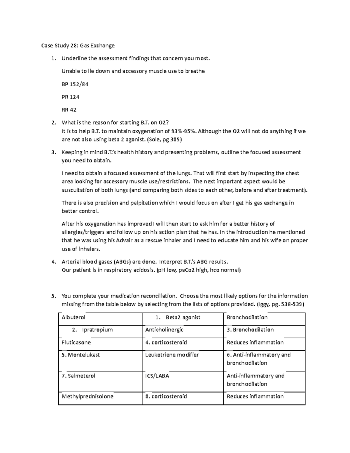 Case Study 28 - Case Study 28: Gas Exchange 1. Underline the assessment ...