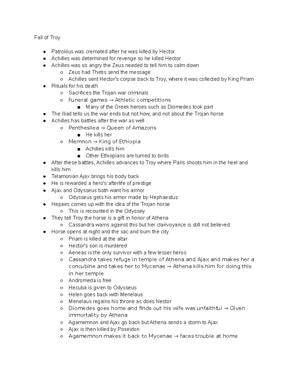 Fall of Troy - Detailed notes of the lecture. - Fall of Troy Patroklus ...