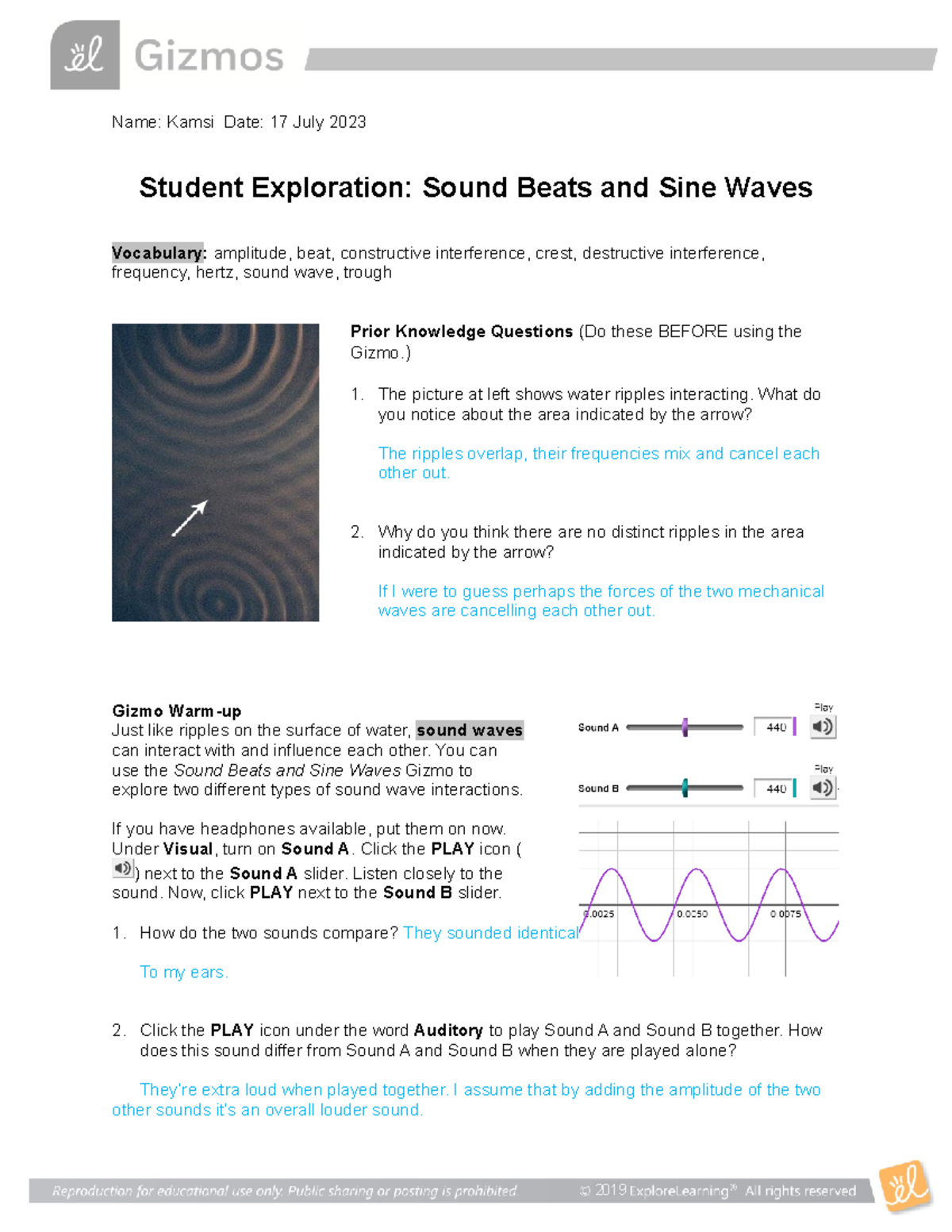 Sound Beats Sine Waves SE - Name: Kamsi Date: 17 July 2023 Student ...