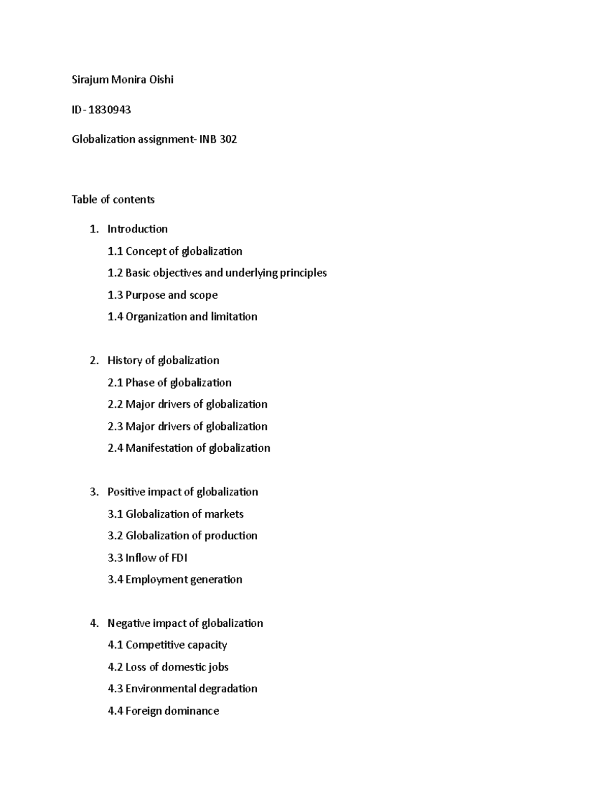 Globalization assignment - Sirajum Monira Oishi ID- 1830943 ...