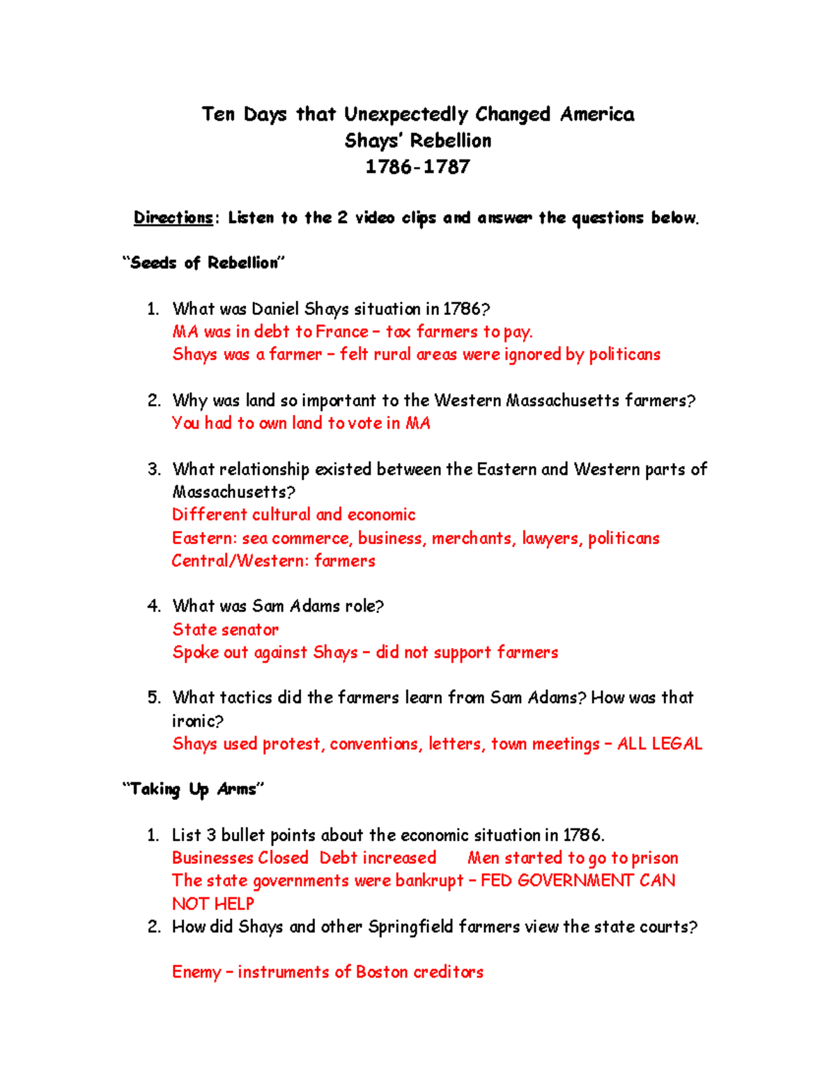 Ten Days that Unexpectedly Changed America Answer KEY - Ten Days that ...