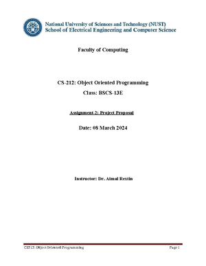 OOP proposal - ............. - Faculty of Computing Object Oriented Programming (CS-212 ...