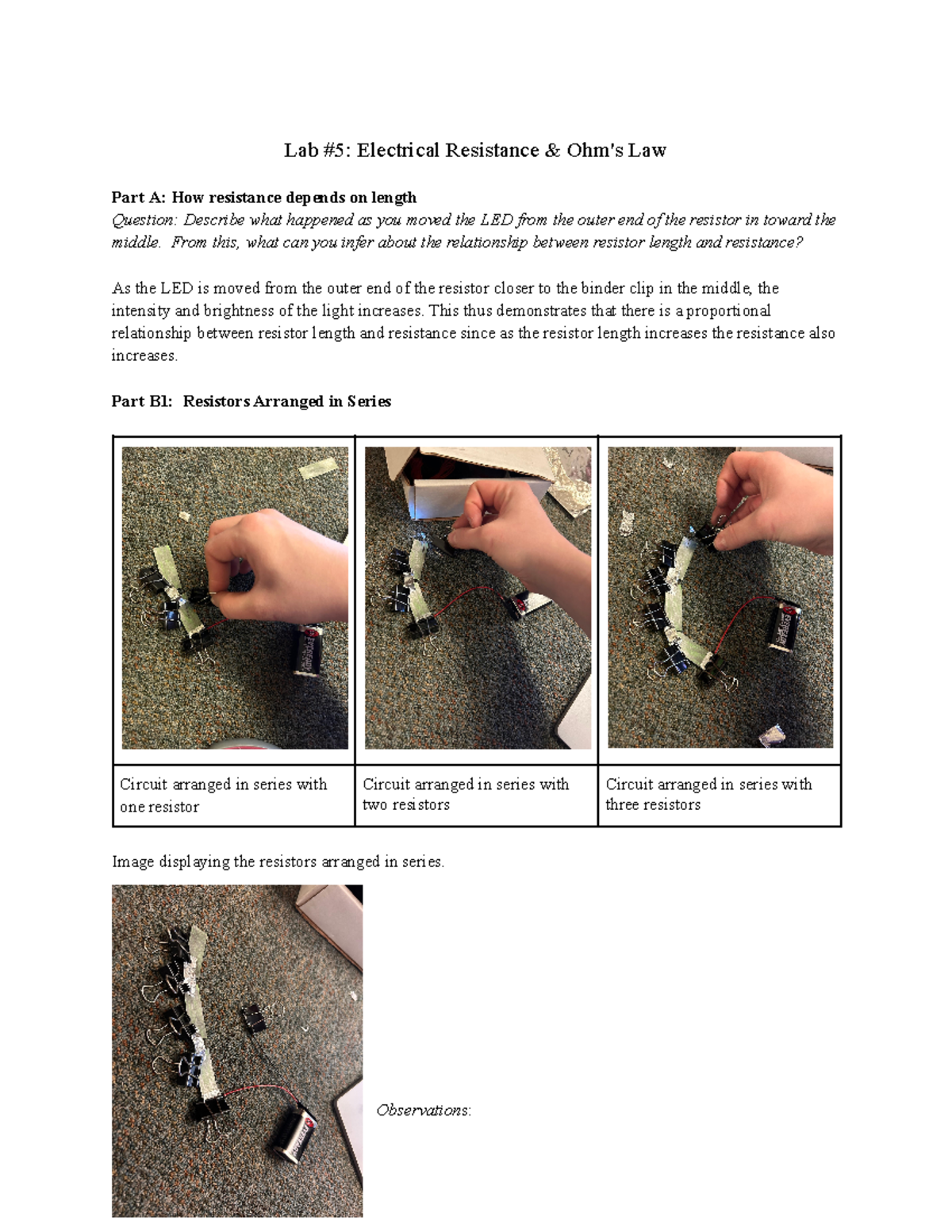 Phys 1070 lab 5 - Lab 5 - Lab #5: Electrical Resistance & Ohm's Law ...