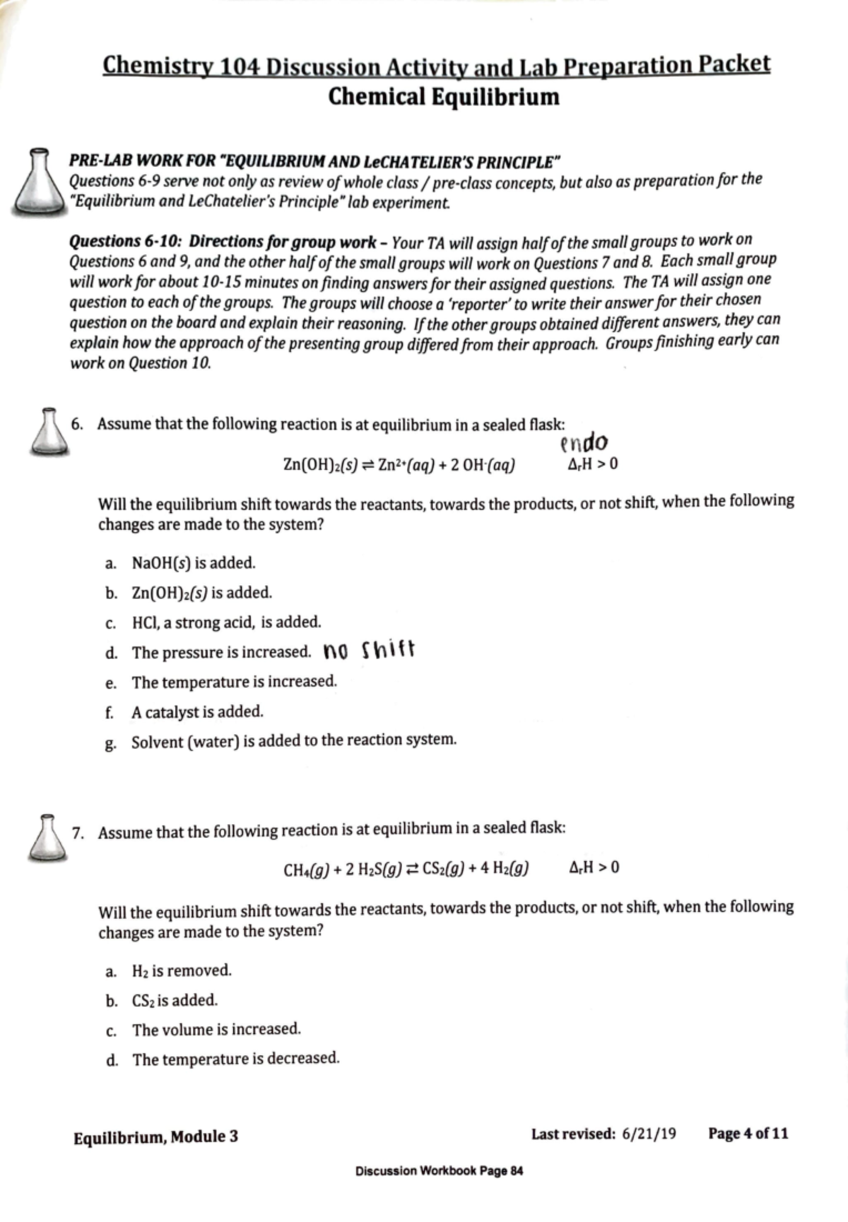Module 3: Chemical Equilibrium - Chemistry 104 Di scussion Activity and ...