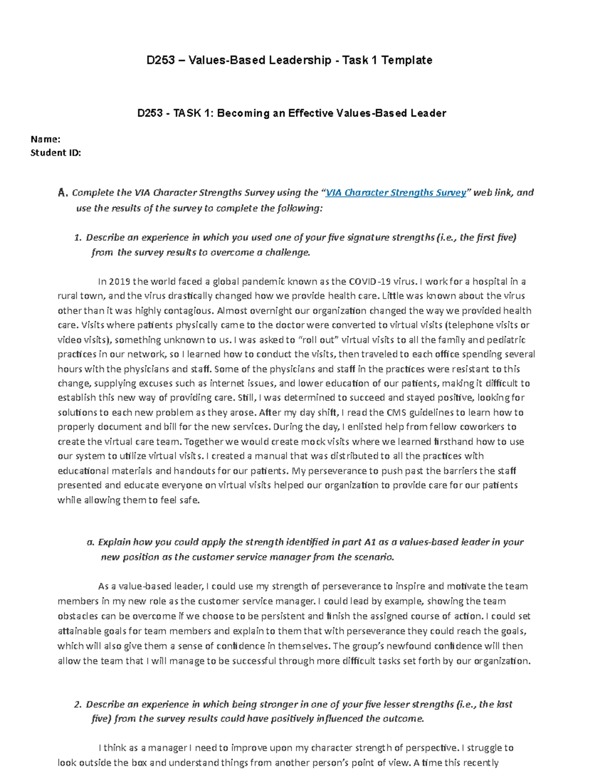 D253 Task 1 template - D253 – Values-Based Leadership - Task 1 Template ...