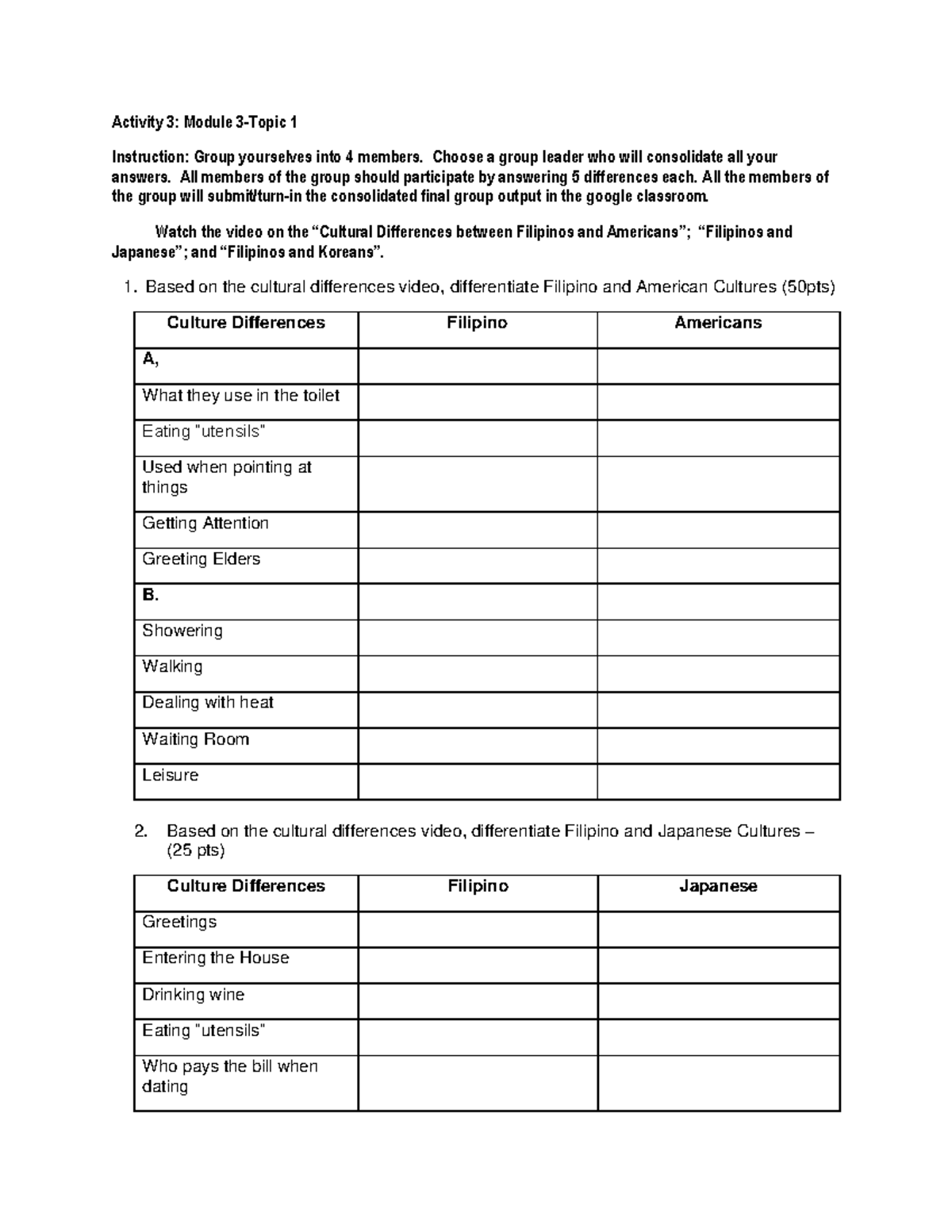 Activity 3 Module 3 Topic 1 Activity 3 Module 3 Topic 1 Instruction Group Yourselves Into 4