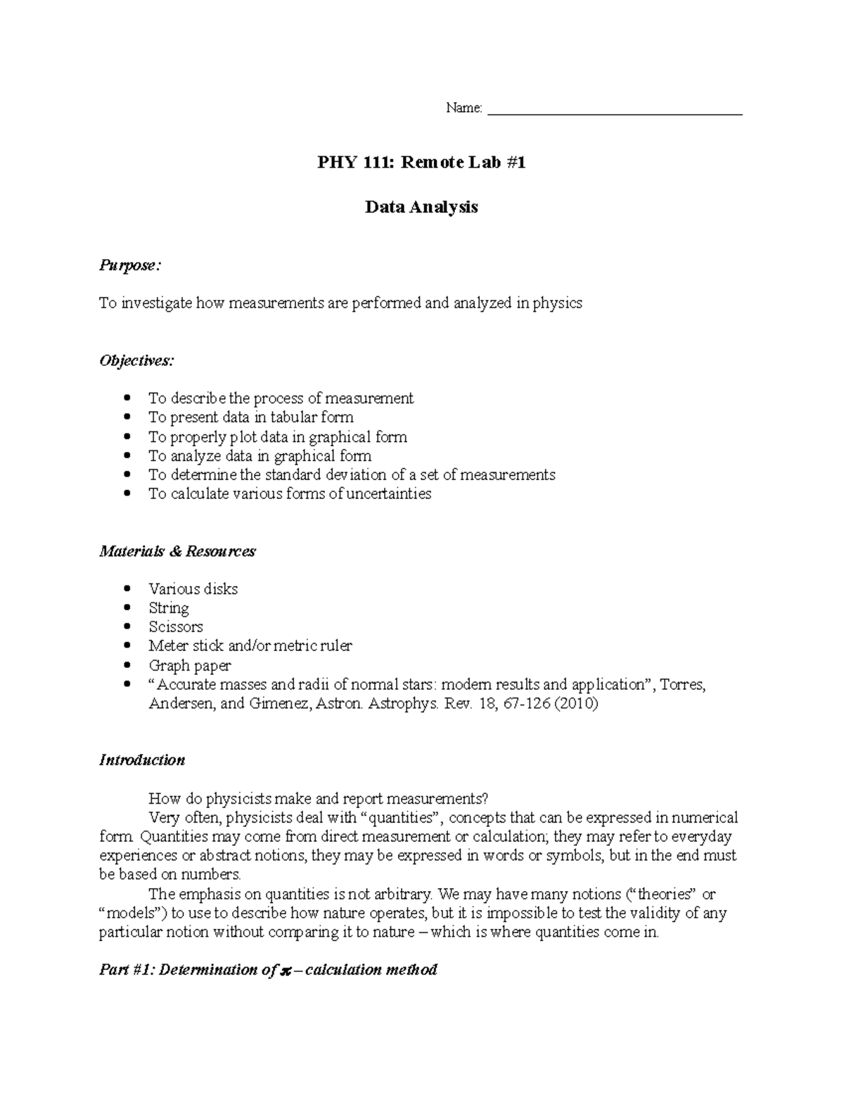Phy 111 remote lab 01 - data analysis - Name ...
