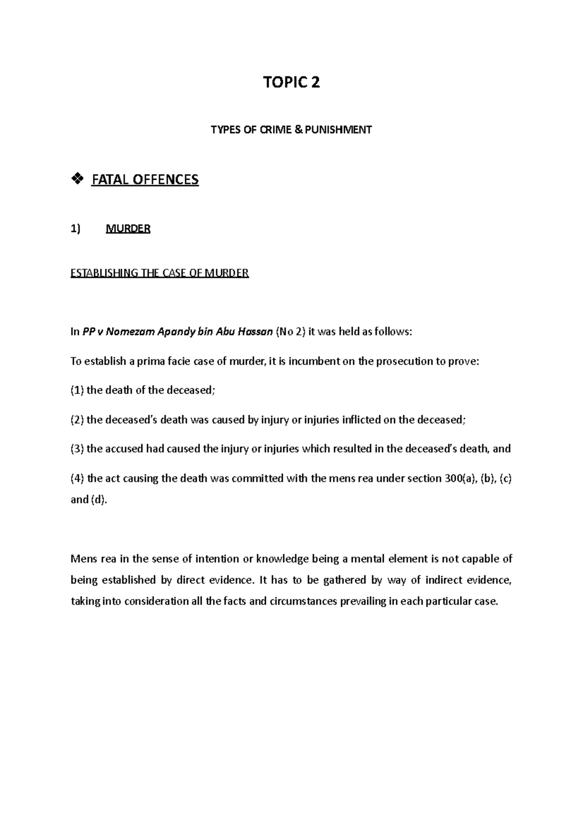 Topic 2 part 1 - Criminal law notes - TOPIC 2 TYPES OF CRIME ...