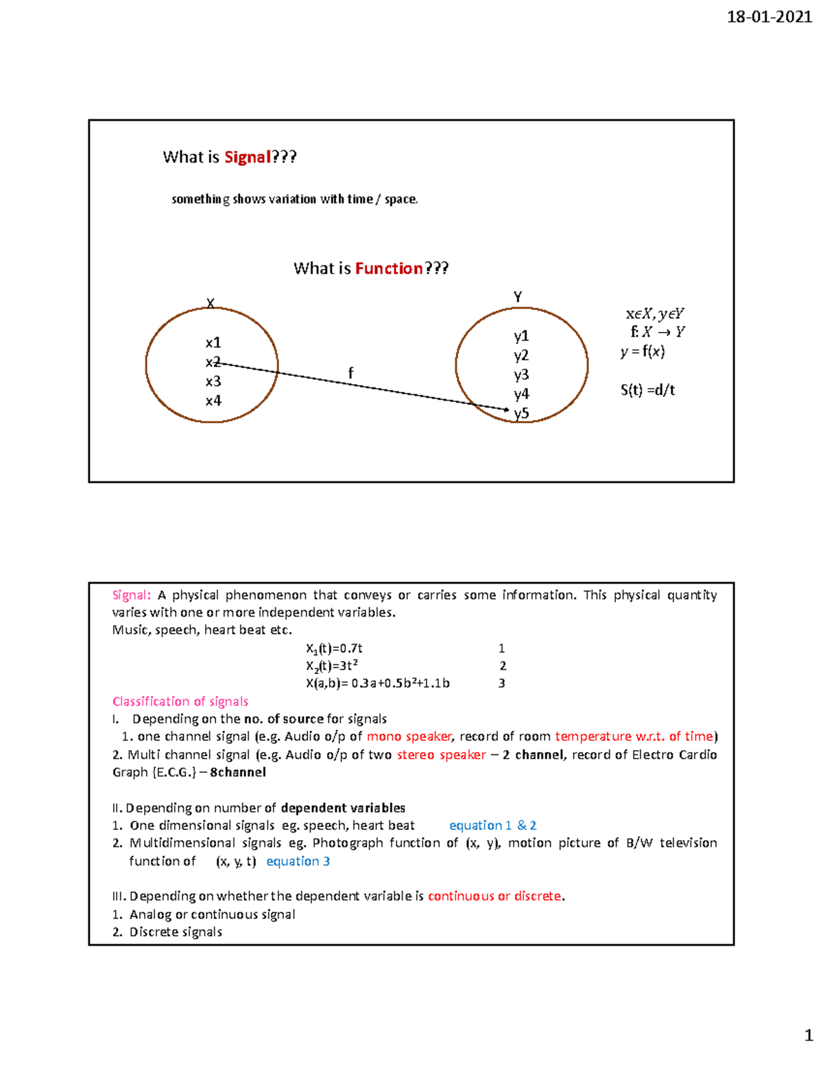 Handout Signals Lecture 1 What Is Signal What Is Function