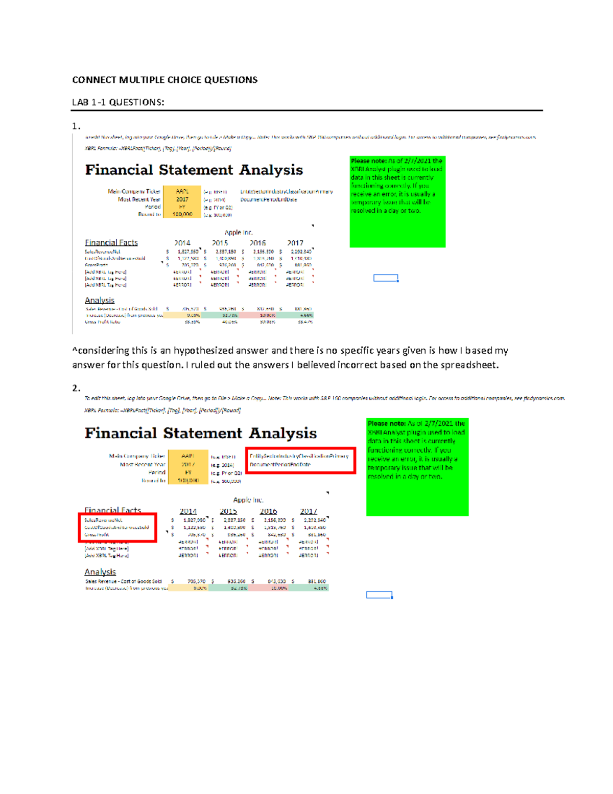 Accounting Analytics Week 1 Lab - CONNECT MULTIPLE CHOICE QUESTIONS LAB 1-1 QUESTIONS: 1. - Studocu