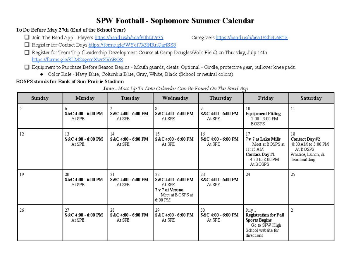 SPW - SO Calendar - Updated 6 - SPW Football - Sophomore Summer ...
