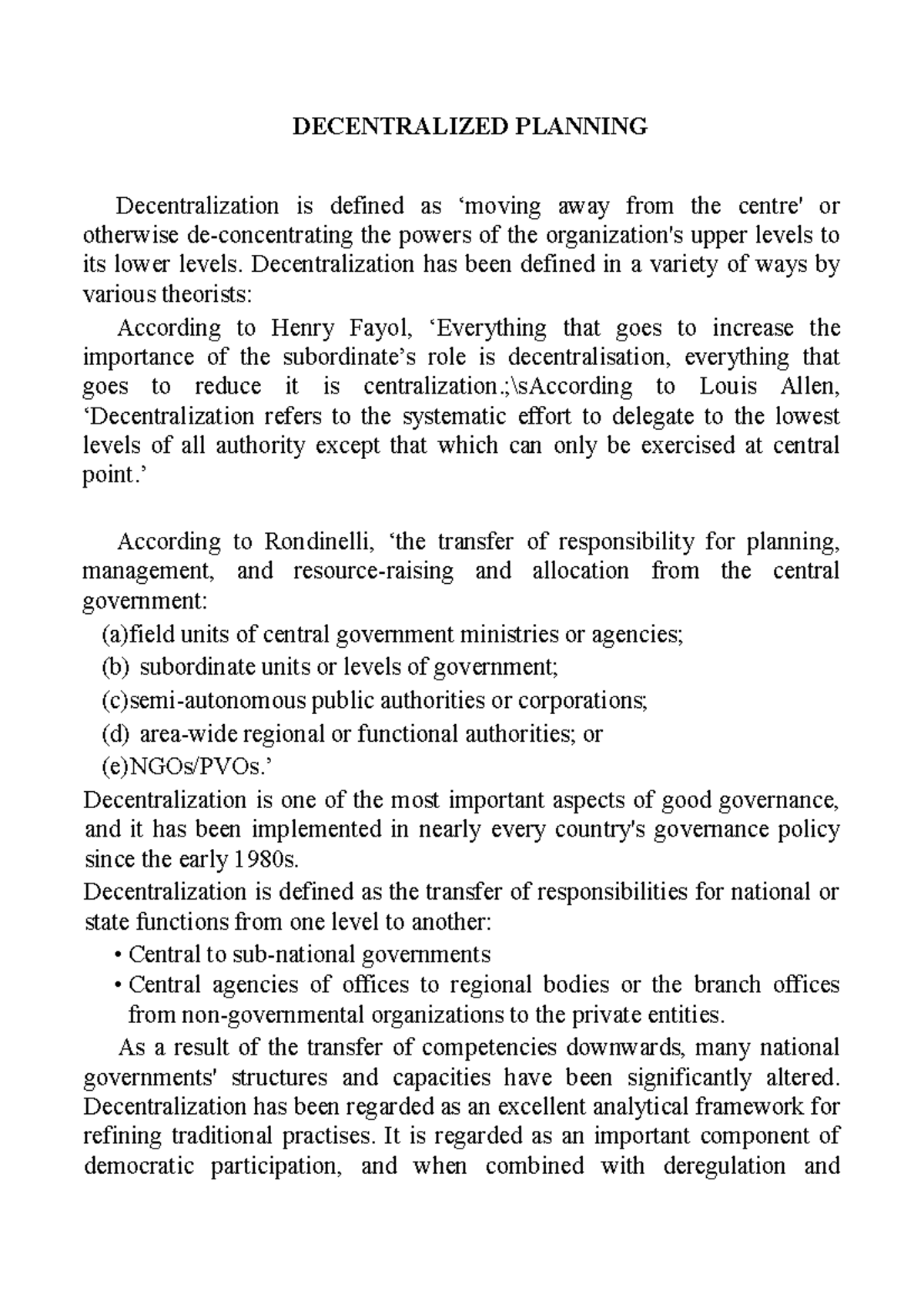 Decentralized Planning - DECENTRALIZED PLANNING Decentralization is ...