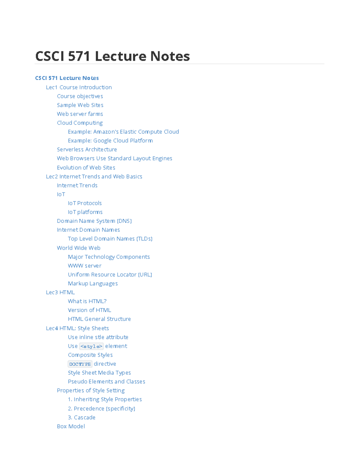 Csci571 Notes Notes Csci 571 Lecture Notes Csci 571 Lecture Notes 6817