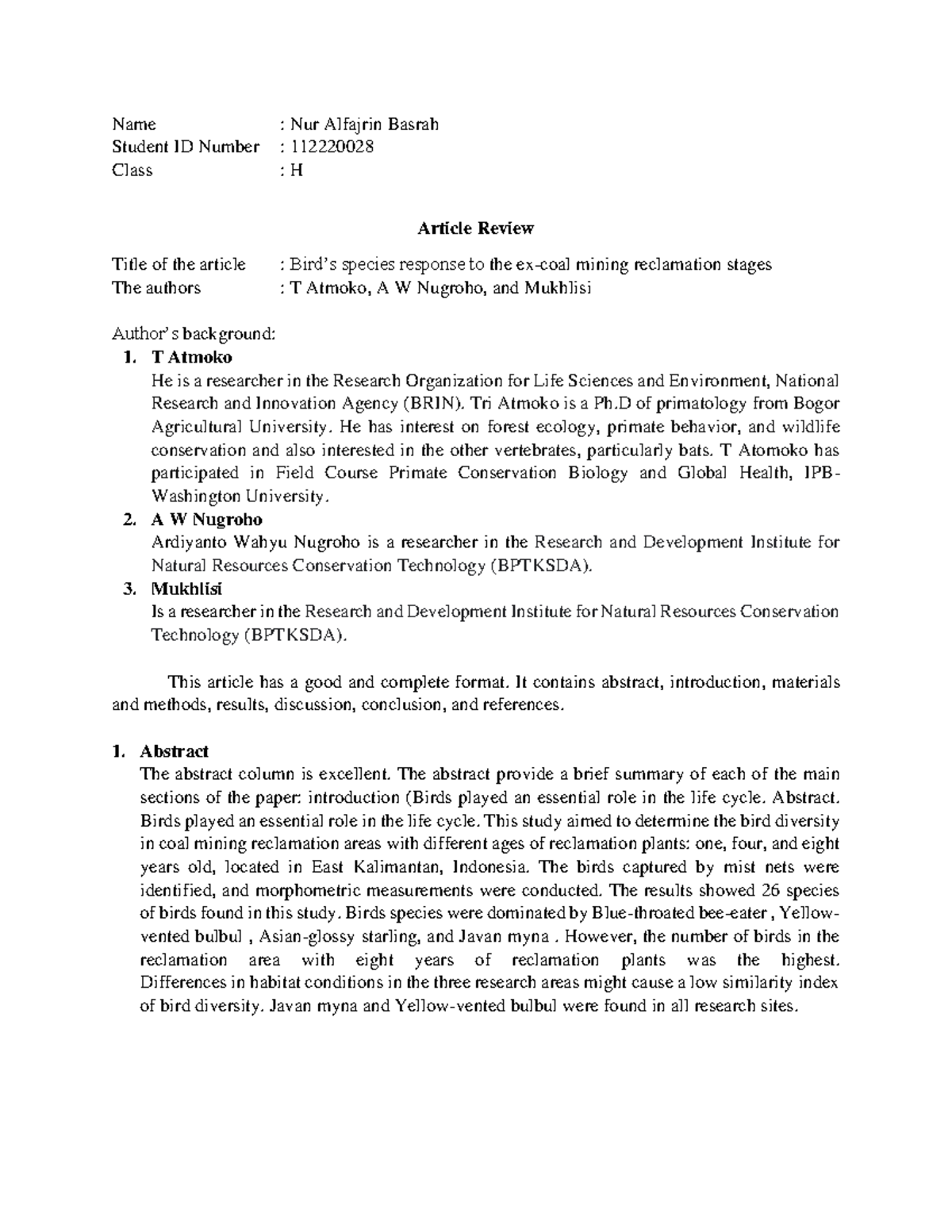 Artikel Original - Name : Nur Alfajrin Basrah Student ID Number ...