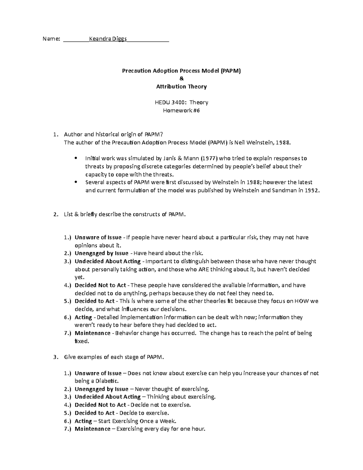 PAPM Attribution Theory Homework 6 - Name: Keandra Diggs ...