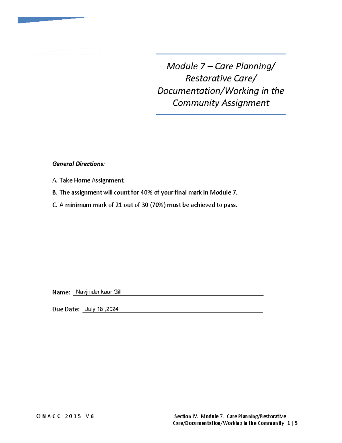 Module 7 Assignment (pdf) - © N A C C 2 0 1 5 V 6 Section IV. Module 7 ...