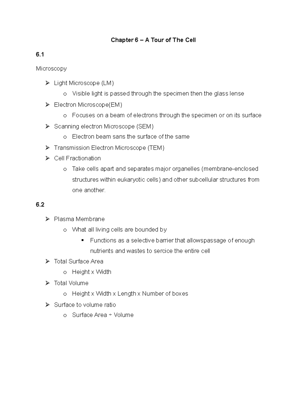 Chapter 6 biology notes - Chapter 6 – A Tour of The Cell 6 Microscopy ...