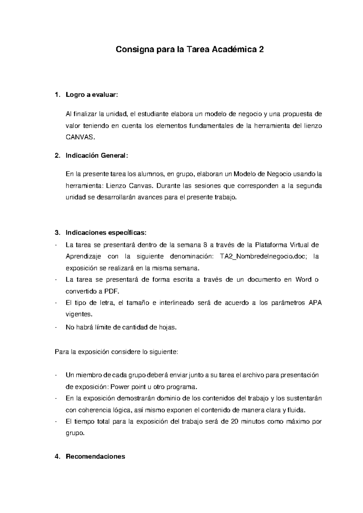 GC AN30 Consigna TA2 Curso Integradoe - Consigna para la Tarea Académica 2 Logro a evaluar: Al ...