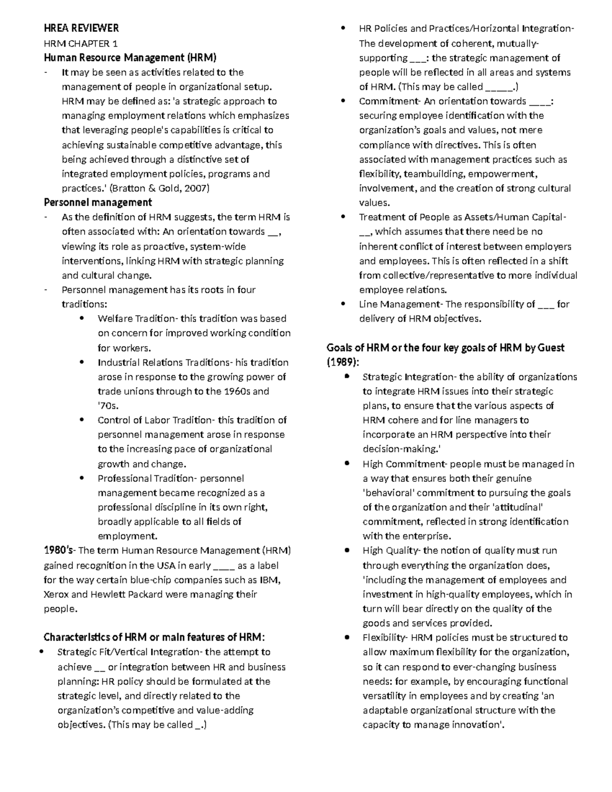 HREA Reviewer- Chapter 1 - HREA REVIEWER HRM CHAPTER 1 Human Resource ...
