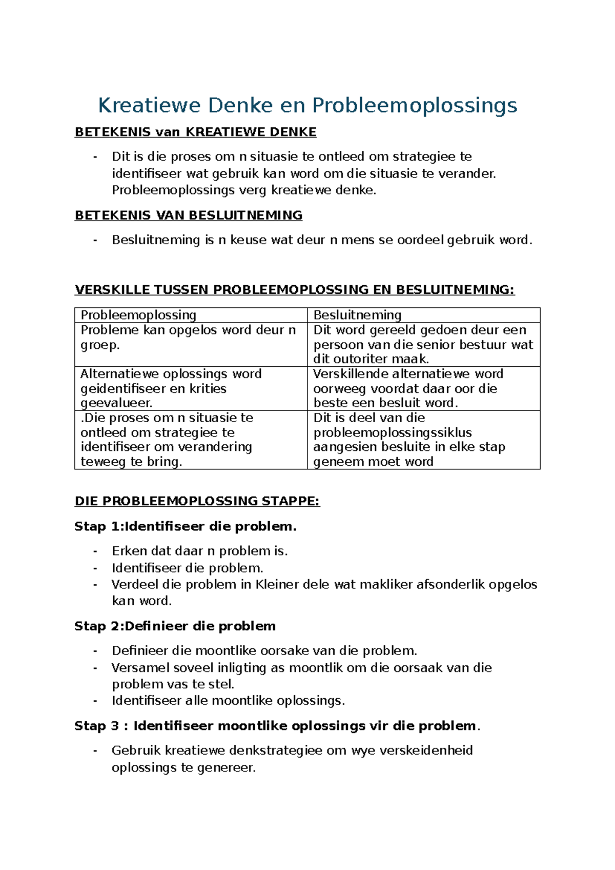 Kreatiewe denke en probleemoplossings - Kreatiewe Denke en ...