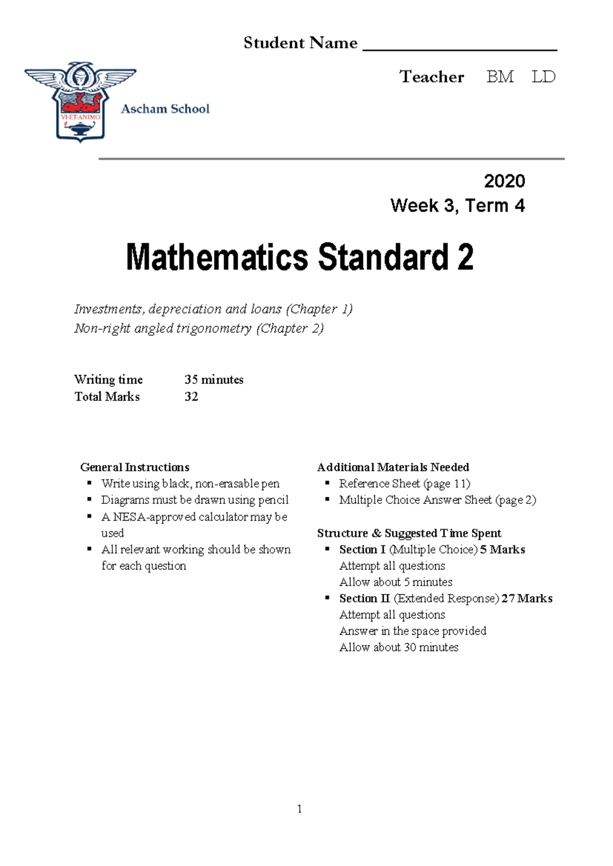 2020 Y12 Std Ch1+2 - Ascham - 2020 Week 3, Term 4 Mathematics Standard ...