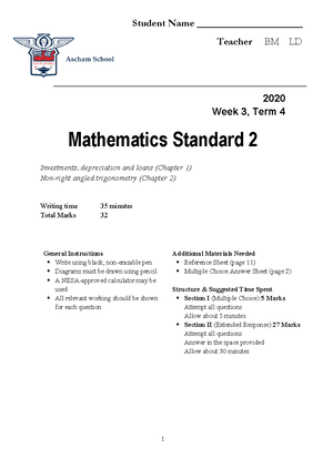 2024 Standard Mathematics Assessment Task Two - HSC Mathematics ...