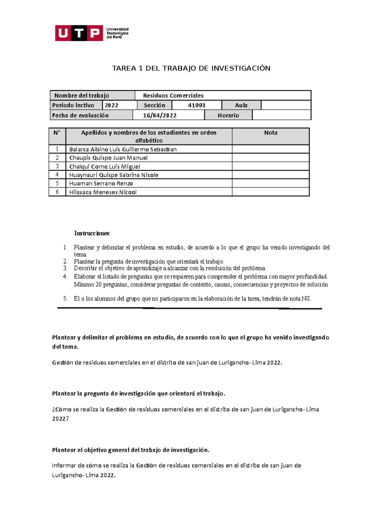 Tarea 1 - Delimitación del tema de investigación, pregunta, objetivo ...