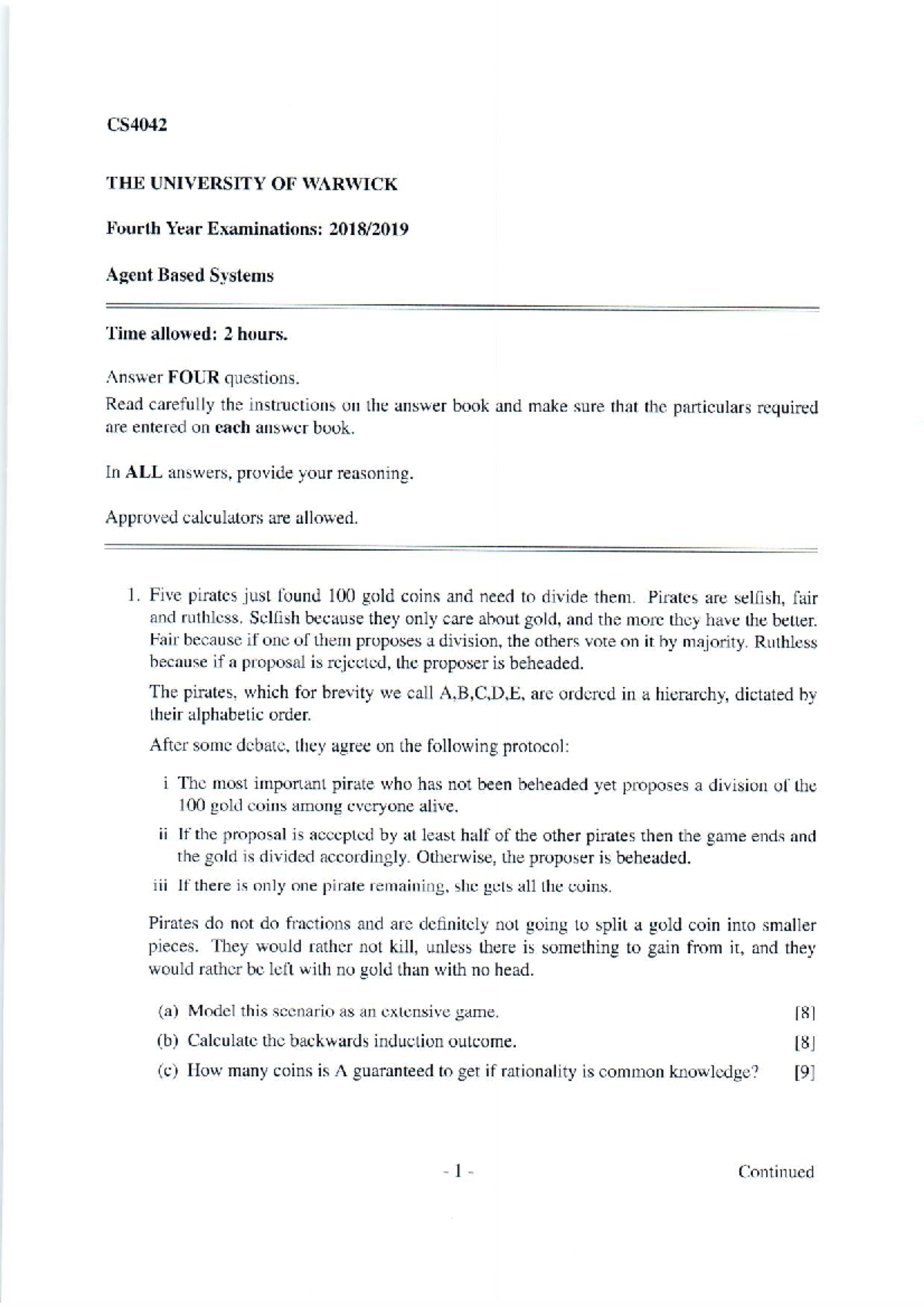 CS404 Agent Based Systems: Practice Paper 2 - CS402 - Studocu