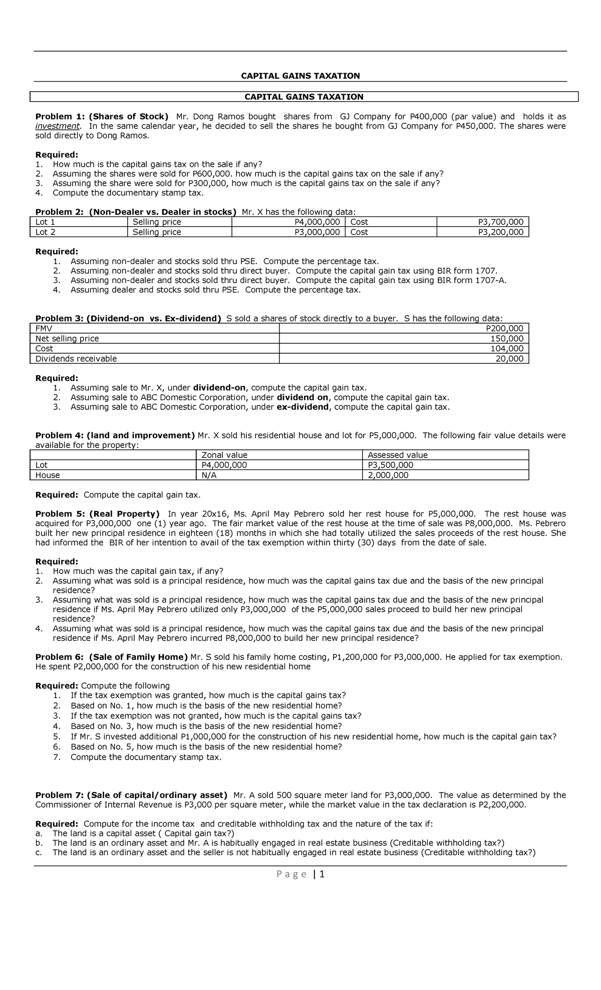 4. Capital Gains Taxation-student - P a g e | 1 CAPITAL GAINS TAXATION ...