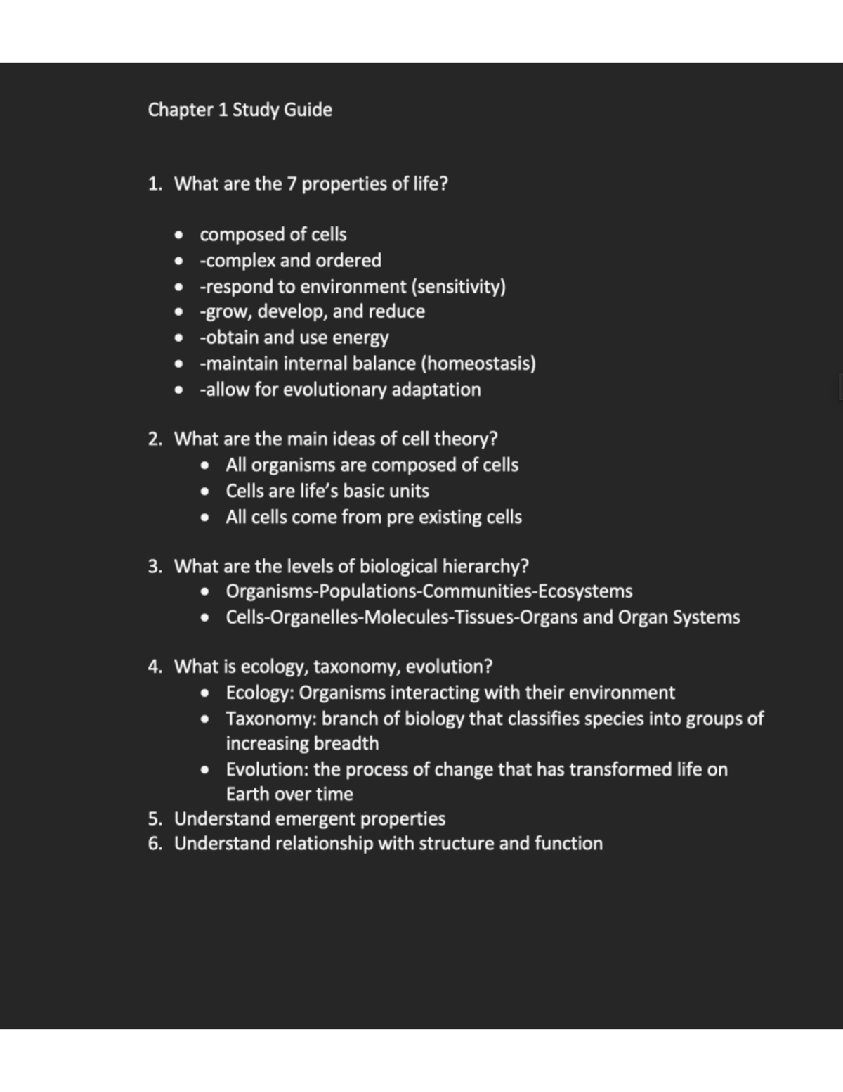 Bio 149 Chapter 1 Study Guide - Chapter 1 Study Guide 1. What are the 7 ...