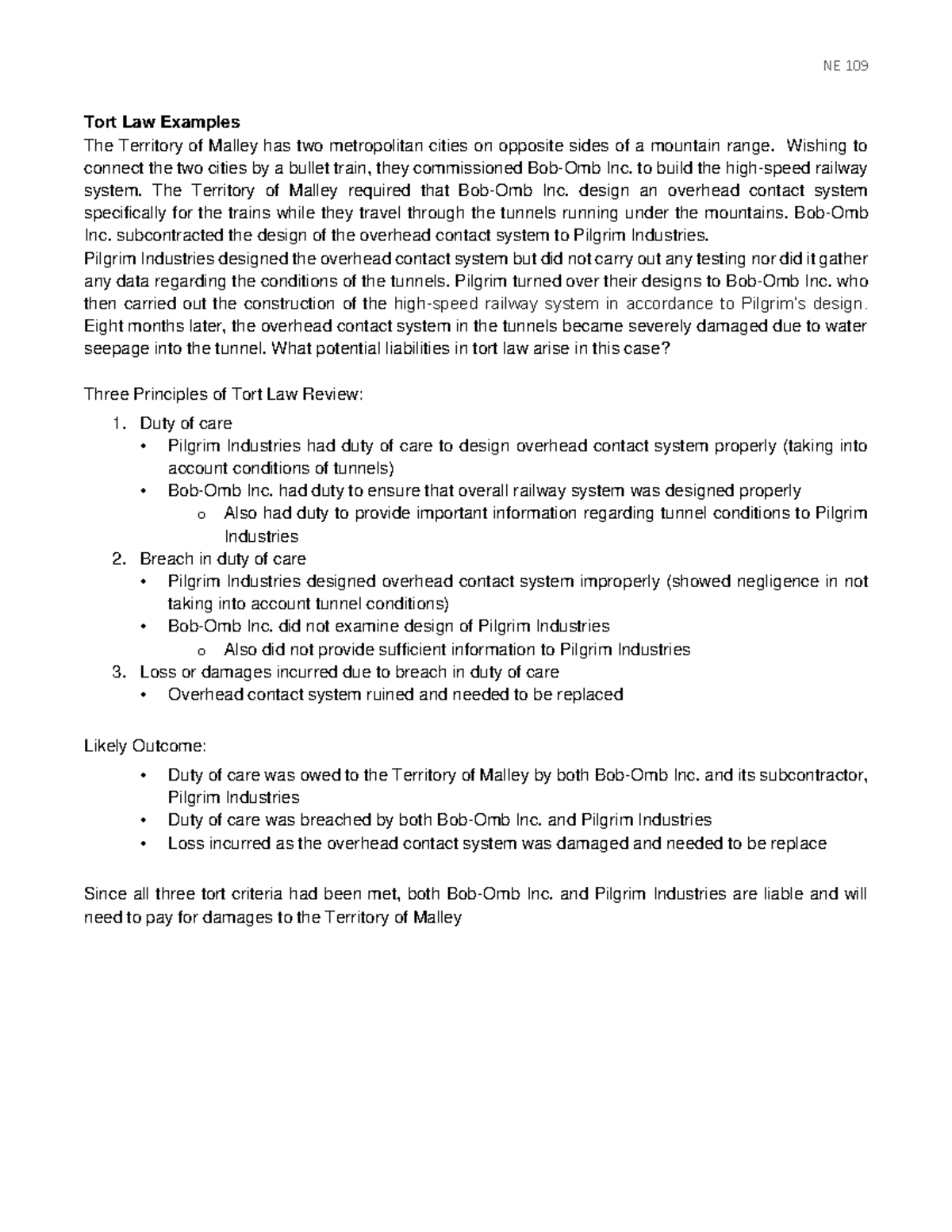 Final Exam Review Tort Law - NE 109 Tort Law Examples The Territory of ...