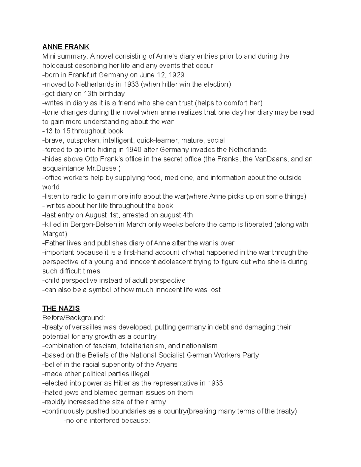 Summative Research - assignment - ANNE FRANK Mini summary: A novel ...